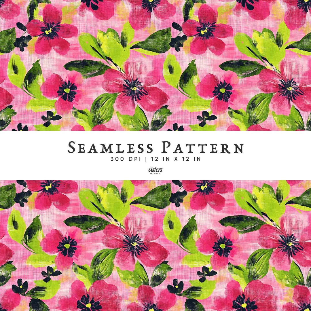 Preppy Floral Seamless Pattern Neon Pink Floral Patterns Hot Pink ...
