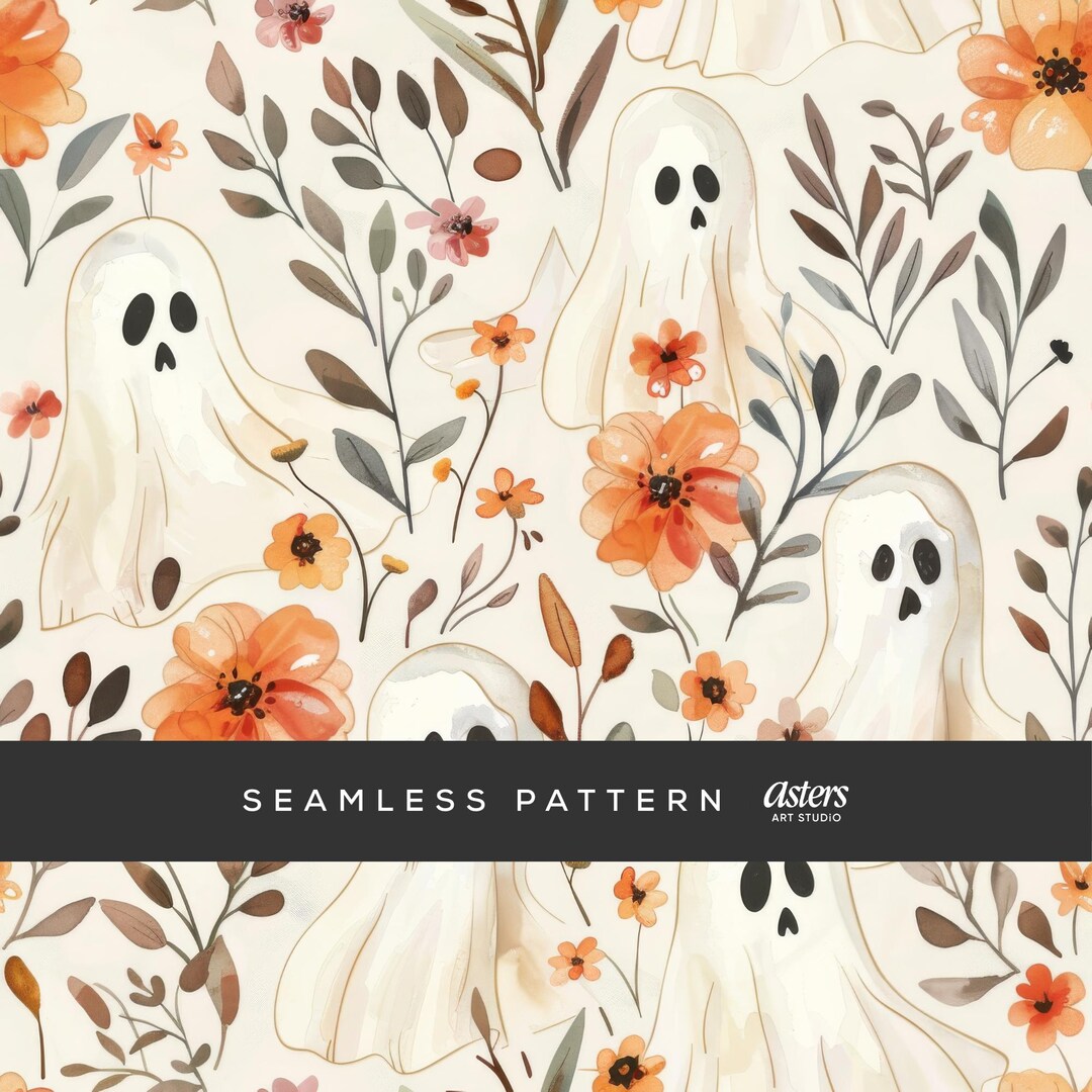 Halloween Floral Ghost Seamless Halloween Ghost Print Halloween ...