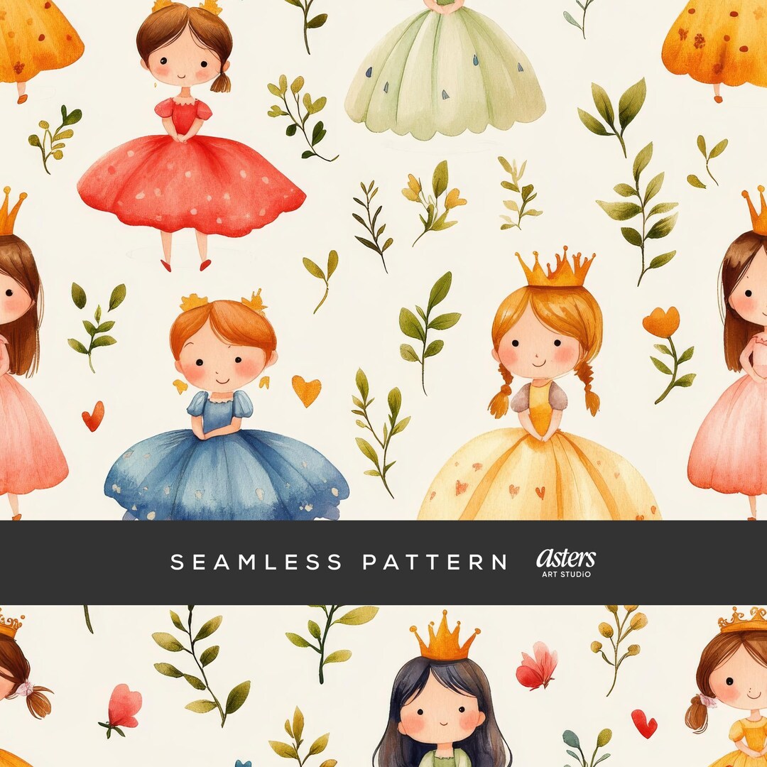 Fairytale Princess Digital Paper Girl Seamless Pattern Princess Nursery ...