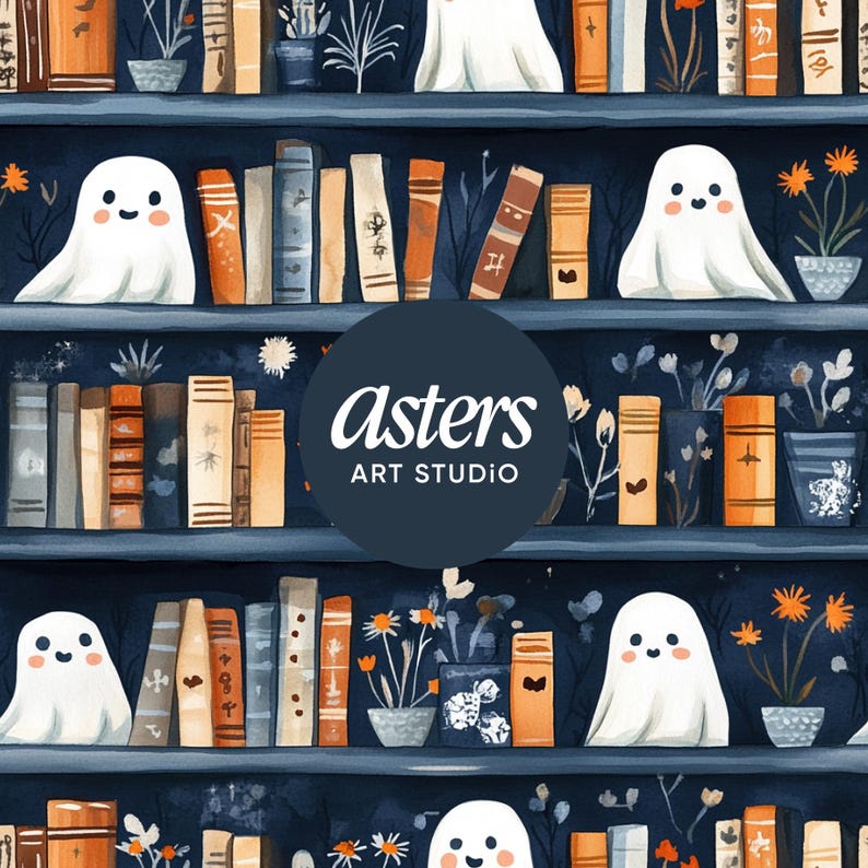 Ghost Book Seamless Pattern Bookish Ghost Digital Paper Book Lover ...