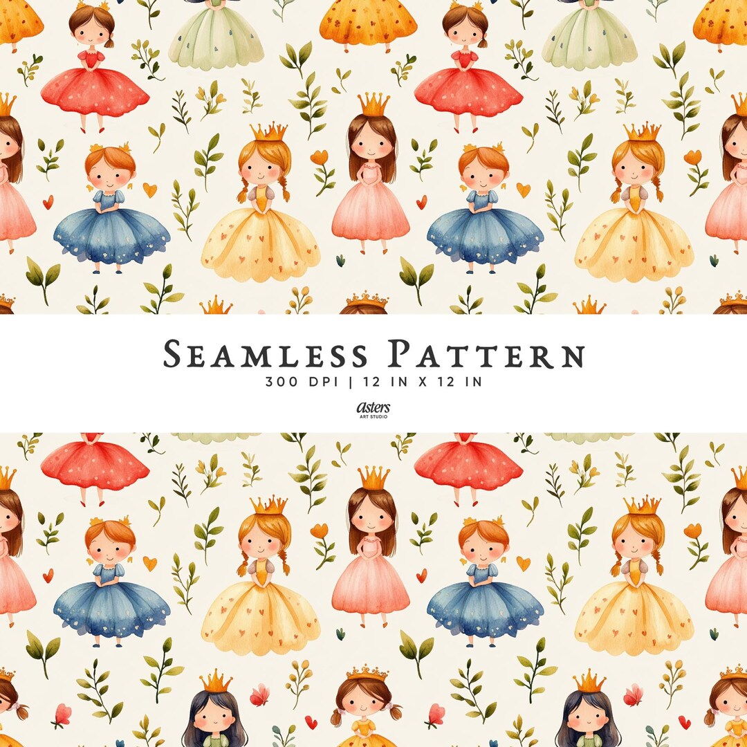 Fairytale Princess Digital Paper Girl Seamless Pattern Princess Nursery ...