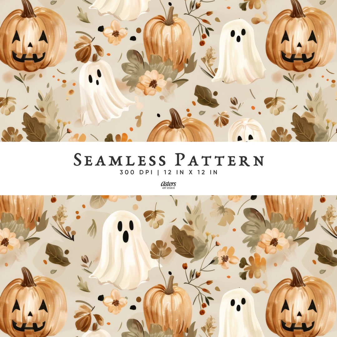 Boho Halloween Seamless Pattern, Boho Pattern, Halloween Pumpkin ...
