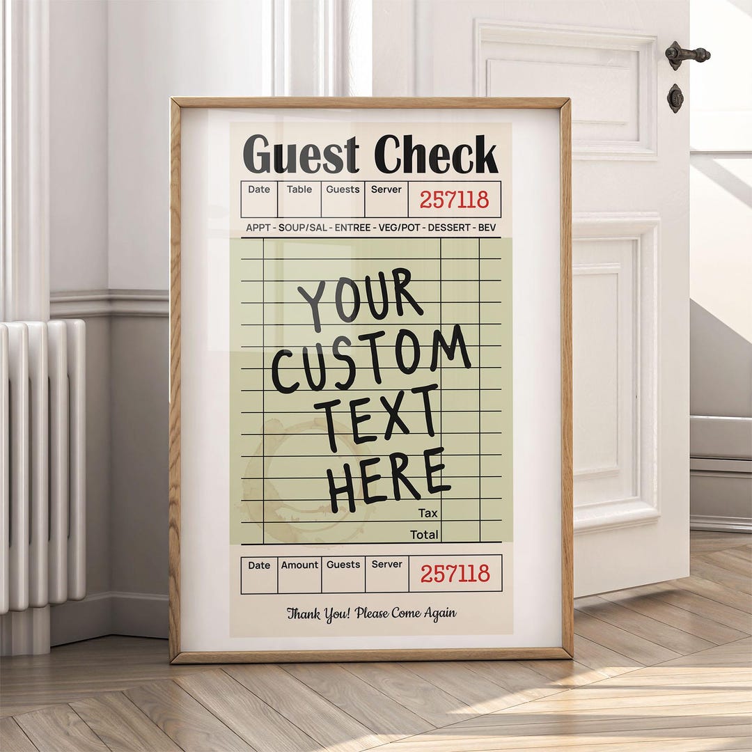 Custom Guest Check Poster, Personalized Quote Print, Typography Preppy ...