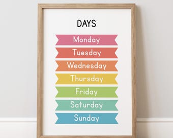 BOHO Days of the Week Poster Monday-sunday Homeschool Days of the Week ...