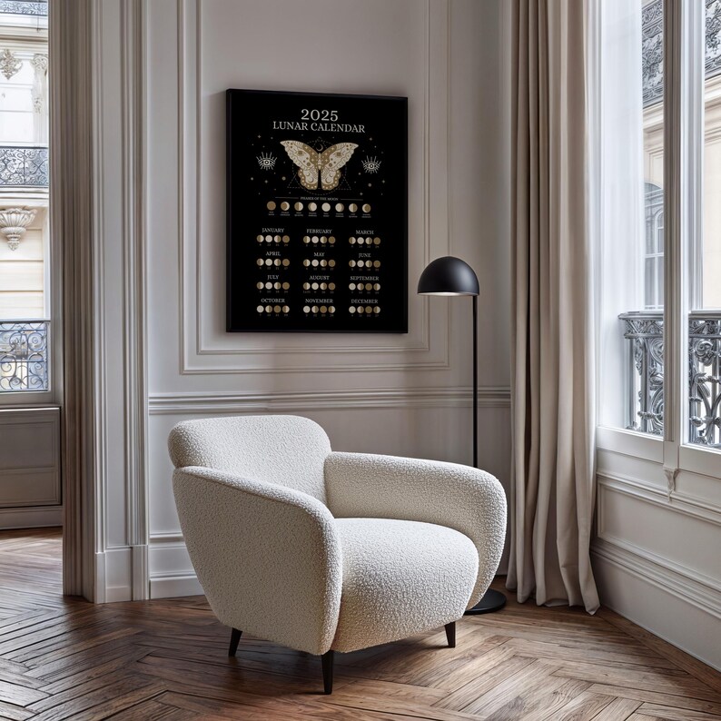 2025 Lunar Calendar Poster, Whimsigoth Art Print, Moon Phase Wall Art ...