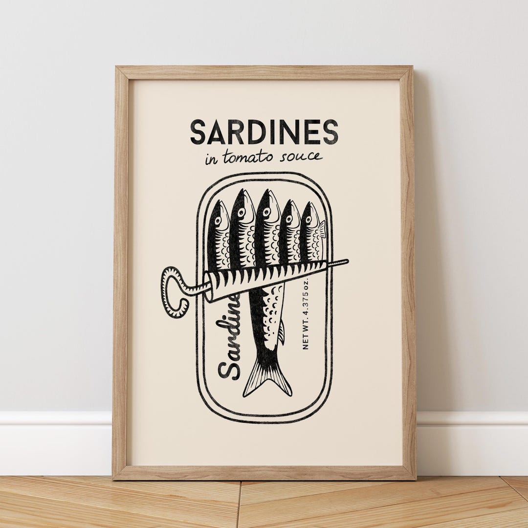Tinned Sardines Hand Drawn Print, Gift Sardines, Sardine Tin Art, Dad ...