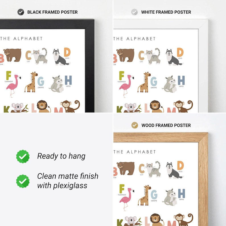 Educational Animals Alphabet Poster, ABC Nursery Wall Art for Kids ...