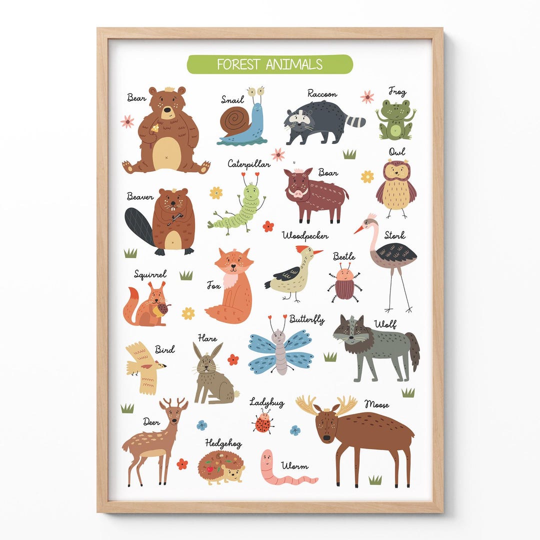 Forest Animals Poster, Woodland Animal Wall Art, Montessori Classroom ...