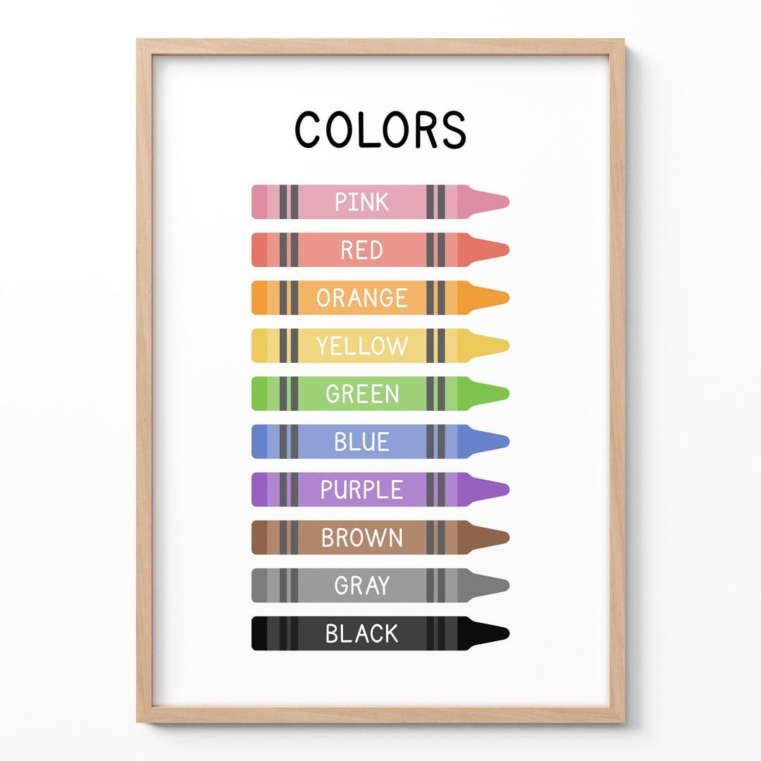 Colors Poster for Kids, Crayon Color Chart Wall Art, Montessori ...