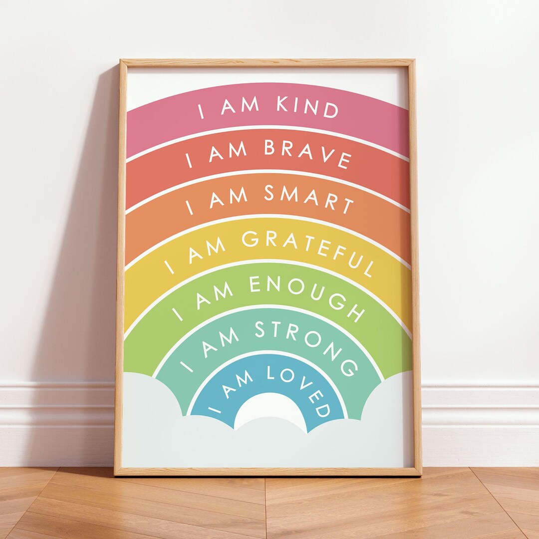 Kids Affirmation Print, Rainbow Wall Art, Self Love Poster, Positive ...