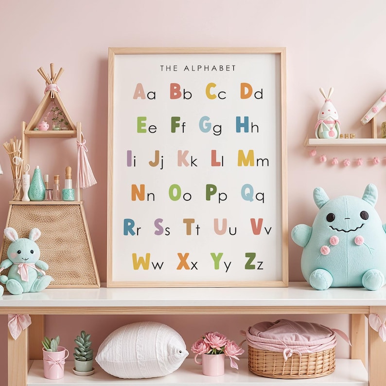 Colorful Alphabet Poster, Nursery ABC Print, Playroom Wall Art, Kids ...