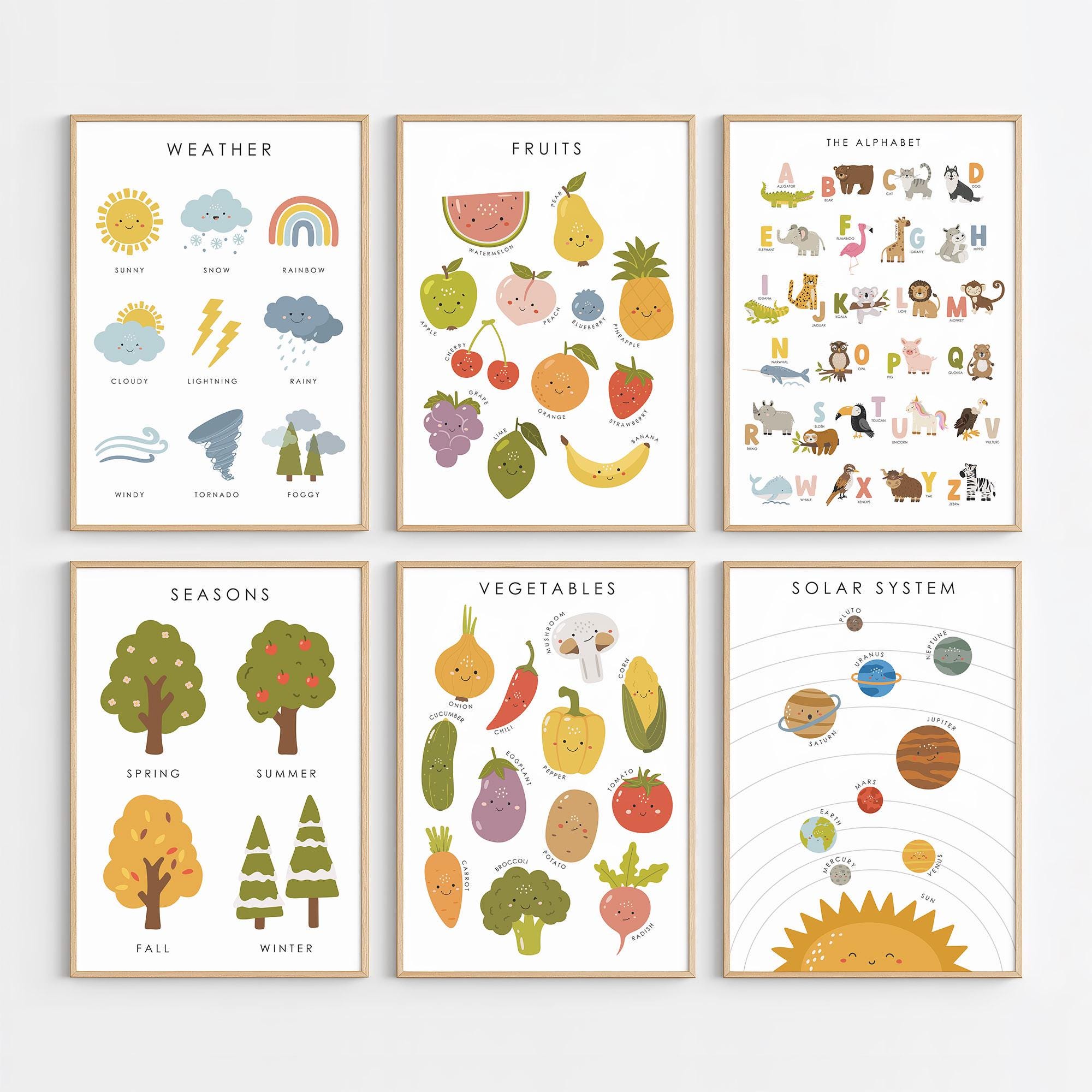 Kids Early Learning Classroom Posters, Set of 6 Playroom Prints ...
