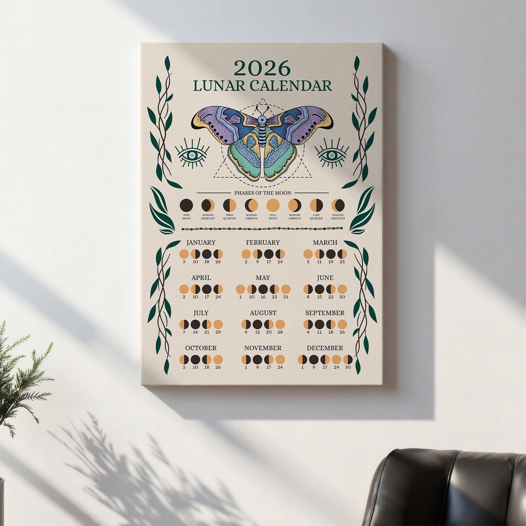 Astrology Wall Art, Lunar Calendar 2026, Moon Phases Print, Spiritual ...