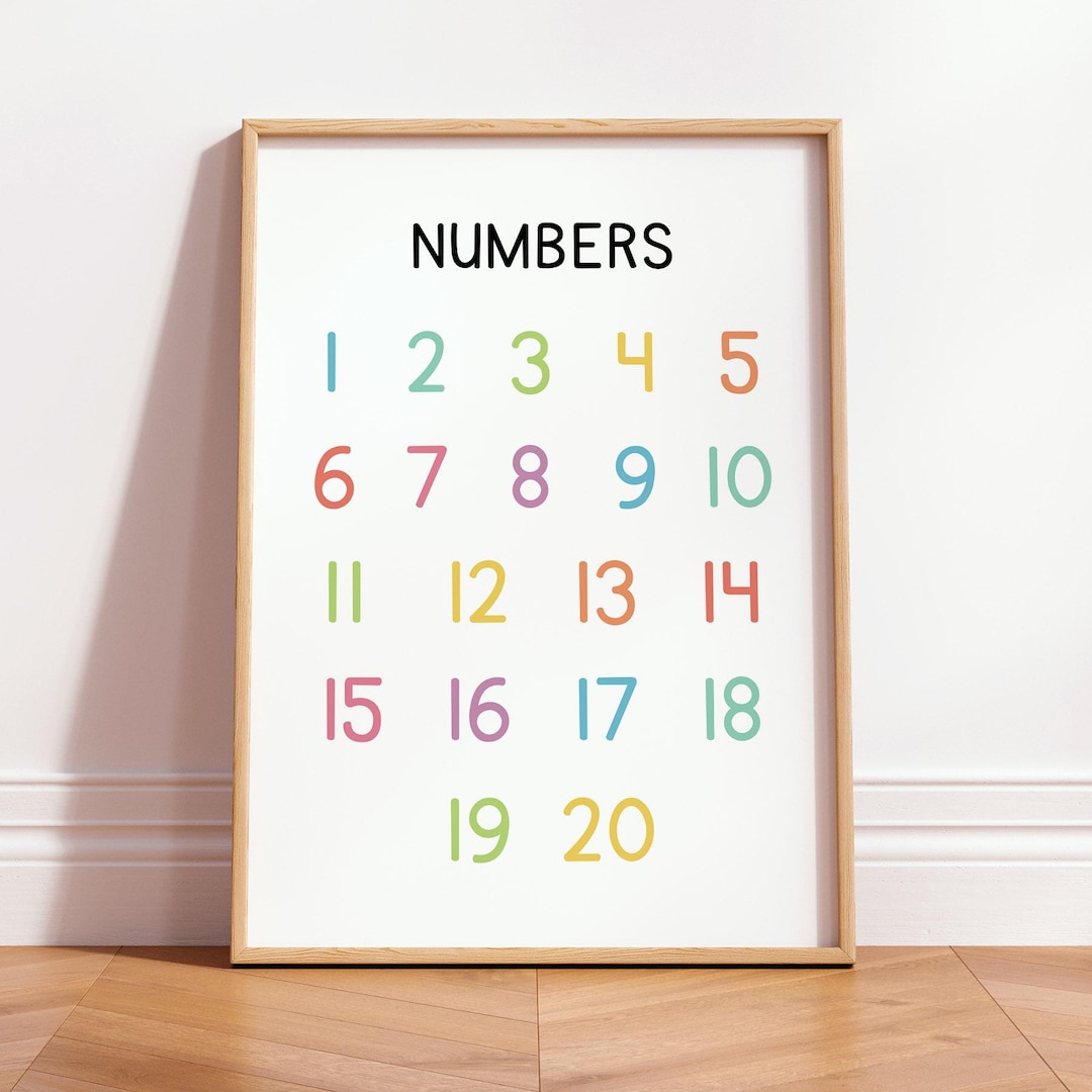 Kids Numbers Poster, 1-20 Counting Wall Art, Montessori Classroom Print, Educational Nursery ...