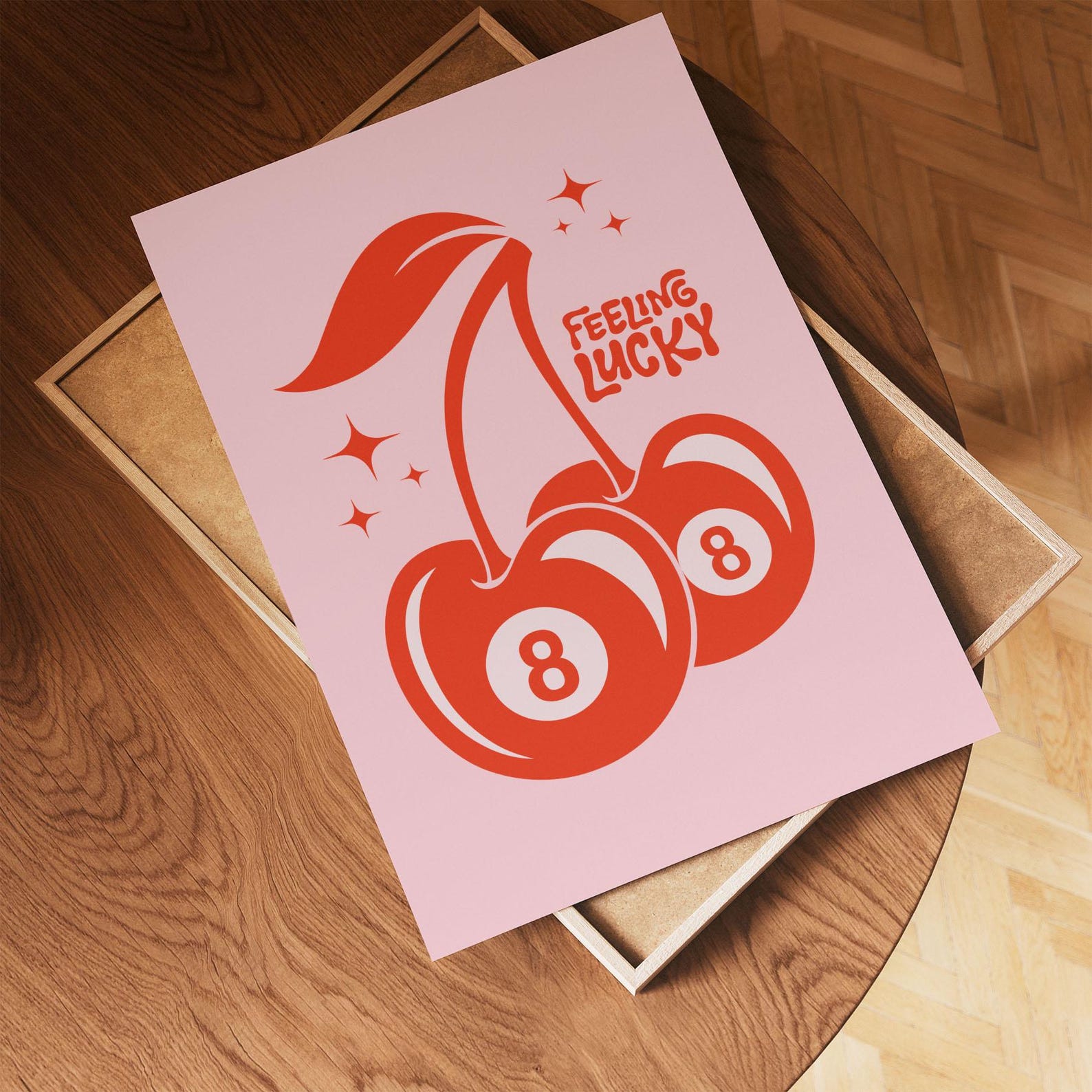 Feeling Lucky Wall Art, Cherry 8 Ball Poster, Funky Pink Room Decor ...