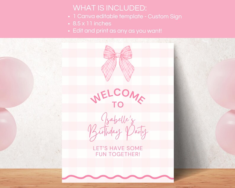 Editable Birthday Sign Template for Girls: Pink Coquette Design With ...