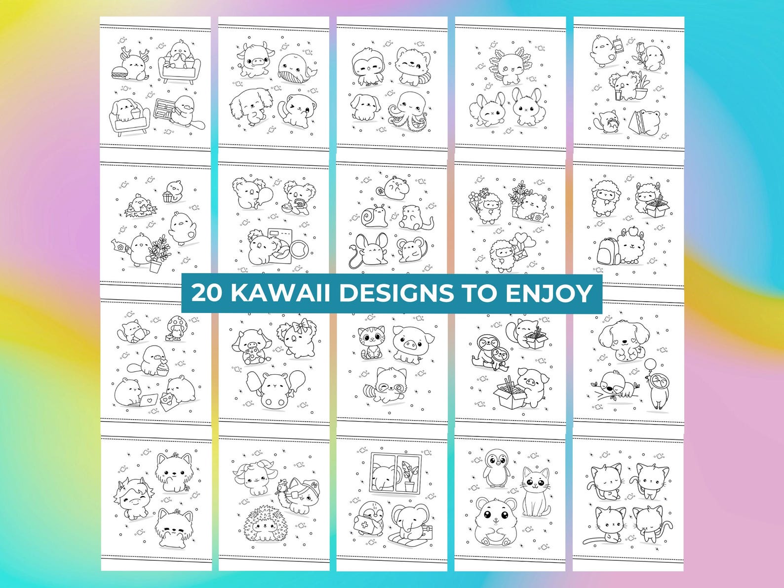 Cute Kawaii Animal Coloring Pages - 20 Printable Sheets | Chibi ...