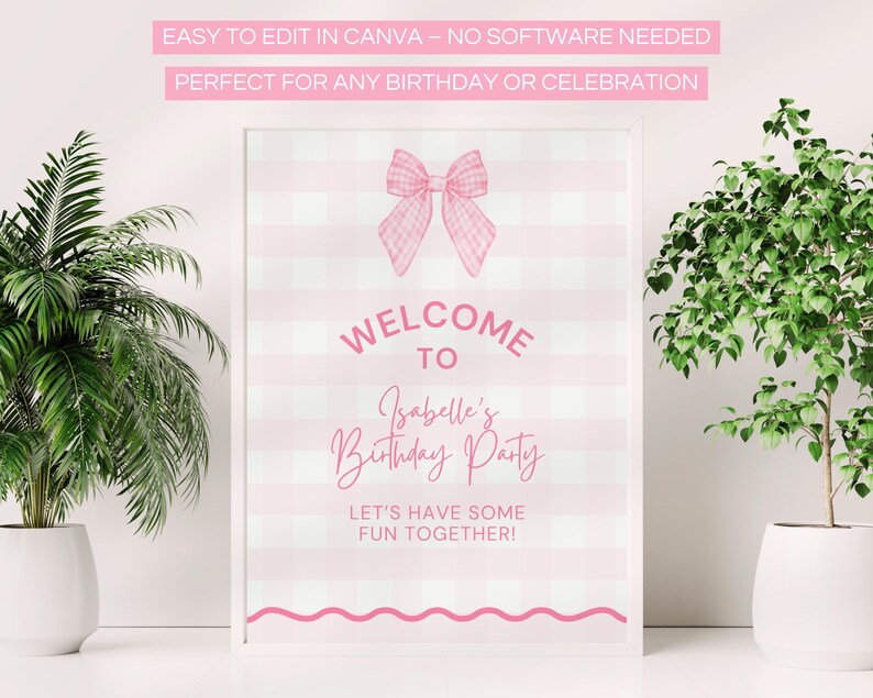 Editable Birthday Sign Template for Girls: Pink Coquette Design With ...