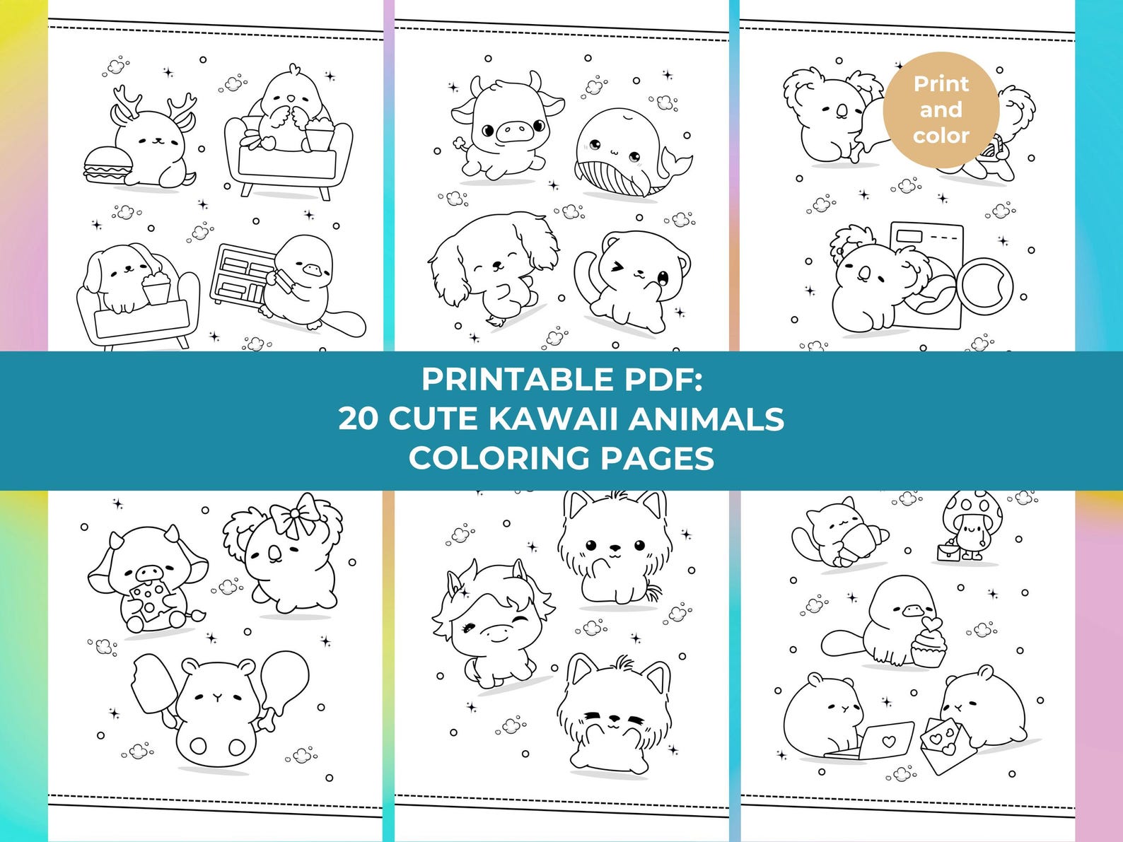 Cute Kawaii Animal Coloring Pages - 20 Printable Sheets | Chibi ...