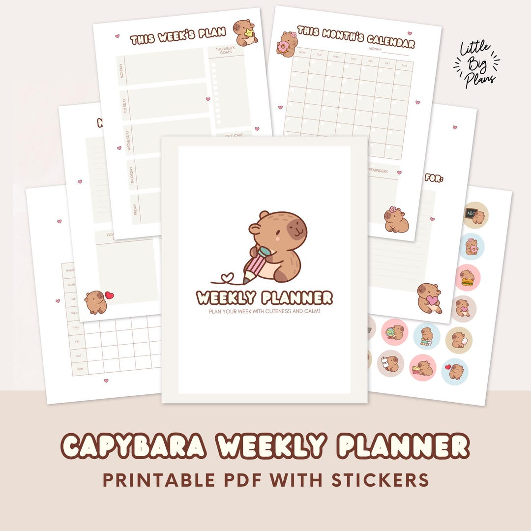 Capybara Weekly & Monthly Planner Set for Girls · Kawaii School ...