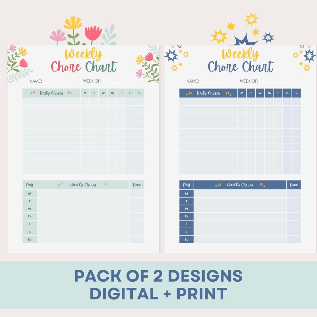 Kids Chore Chart Editable Bundle, Sibling Daily Routine Pack, Family ...