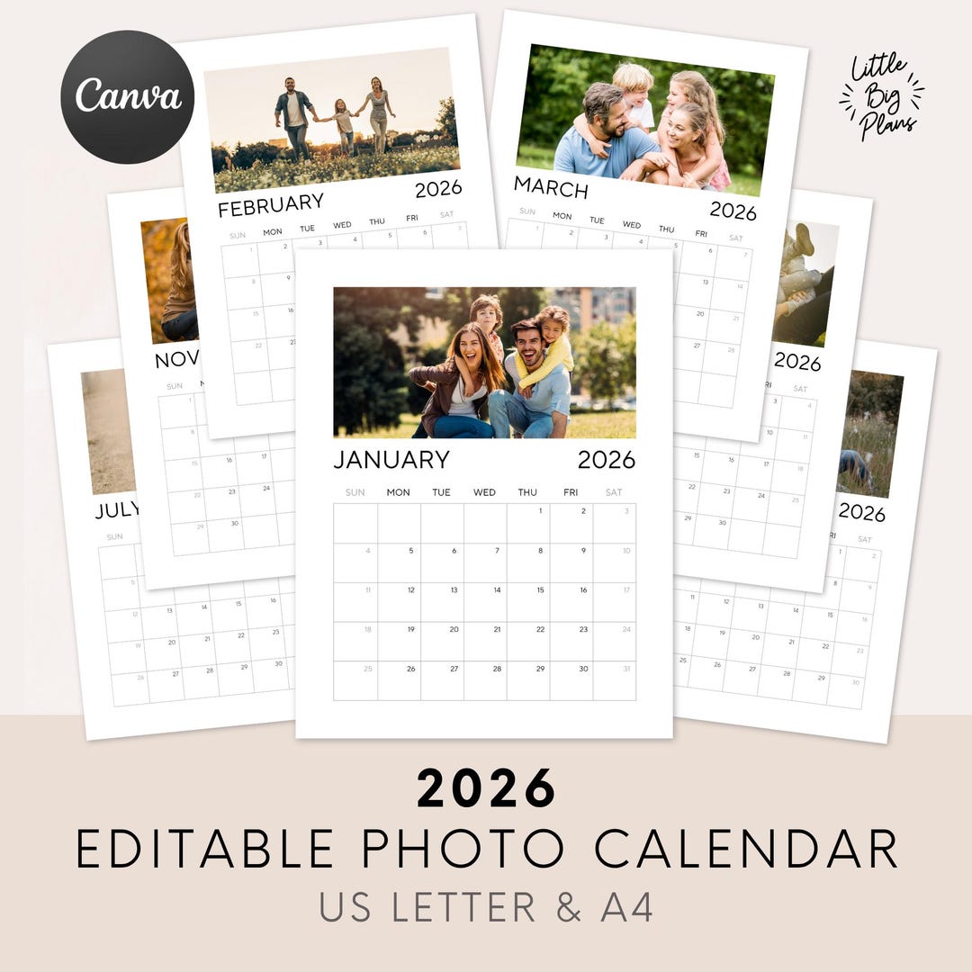 Editable 2026 Photo Calendar Template | Minimalist Printable Wall ...