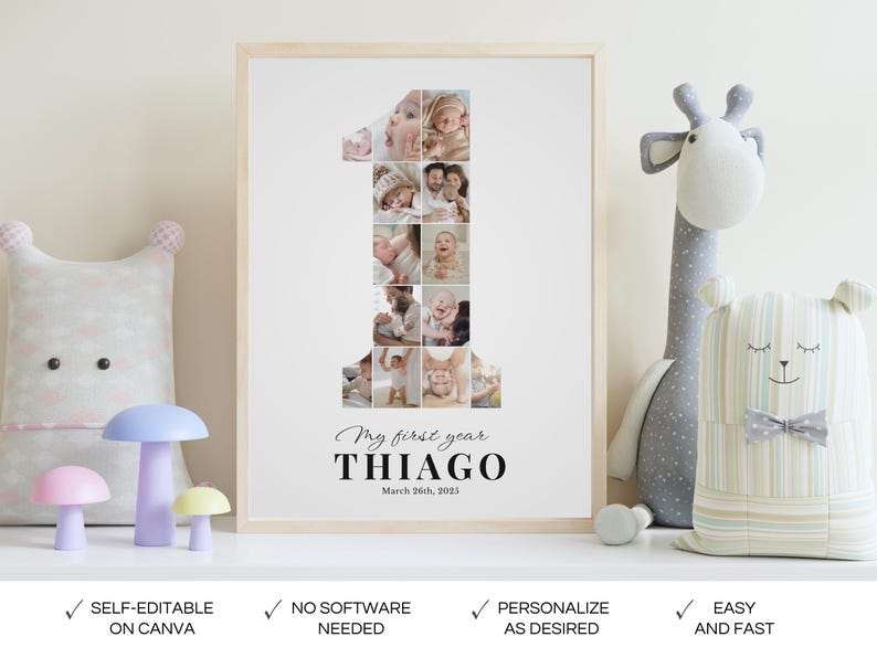 Editable First Year Photo Collage Poster: Number One | 1st Birthday ...