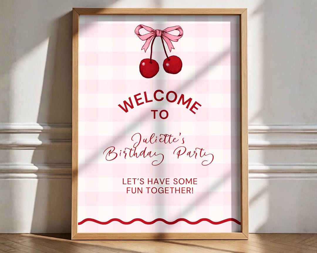 Editable Birthday Sign Template for Girls: Cherry Coquette Design With ...