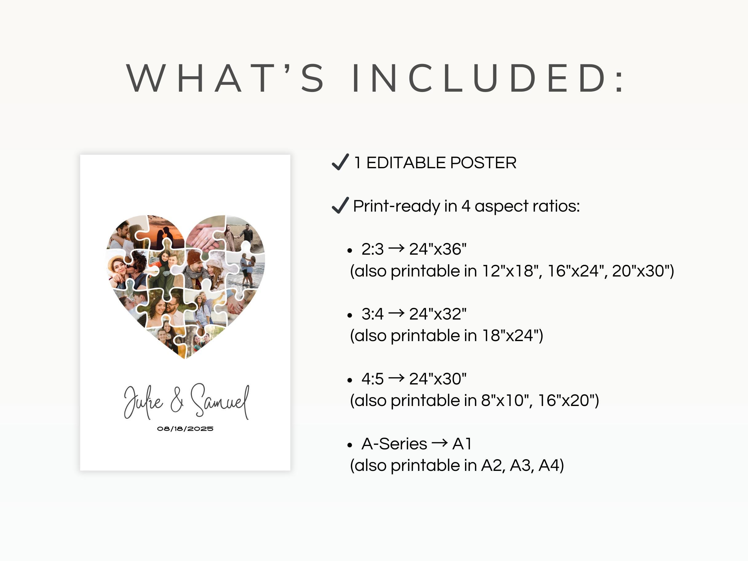 Editable Heart Photo Collage Poster, Anniversary Custom Photos Template ...