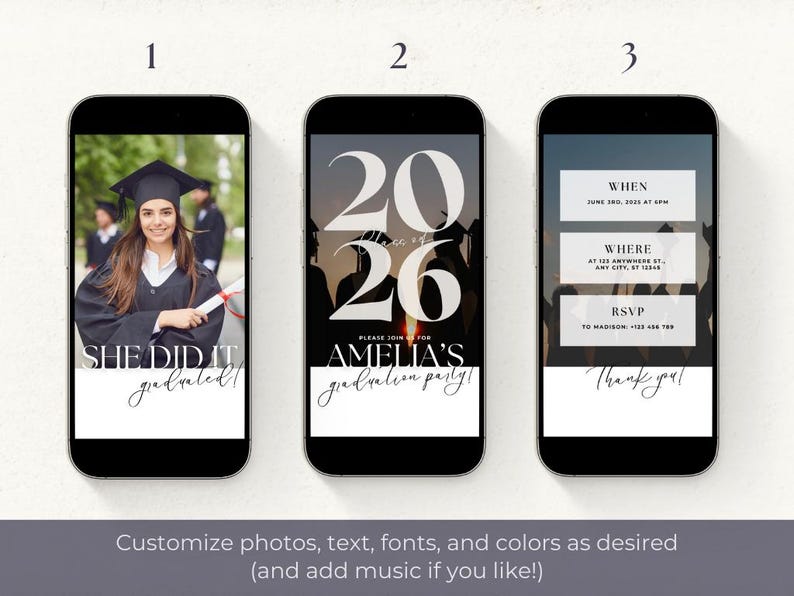 Animated Graduation Evite · Class of 2026 Digital Invitation · Editable ...
