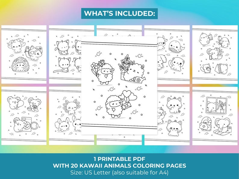 Cute Kawaii Animal Coloring Pages - 20 Printable Sheets | Chibi ...