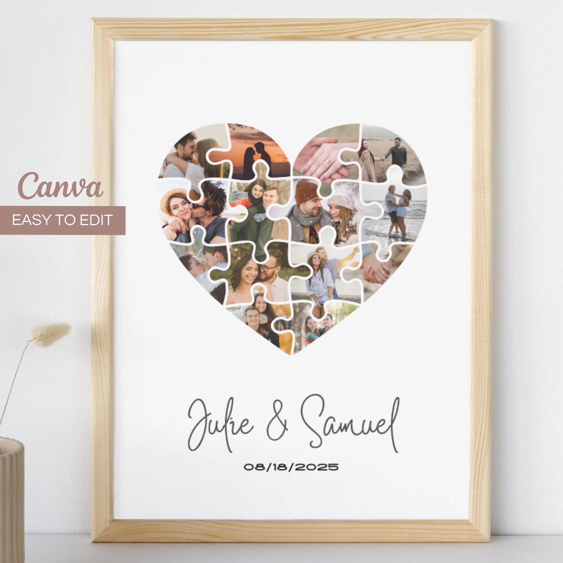Editable Heart Photo Collage Poster, Anniversary Custom Photos Template ...