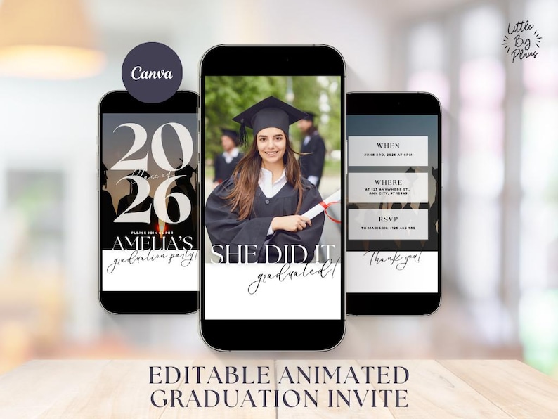Animated Graduation Evite · Class of 2026 Digital Invitation · Editable ...
