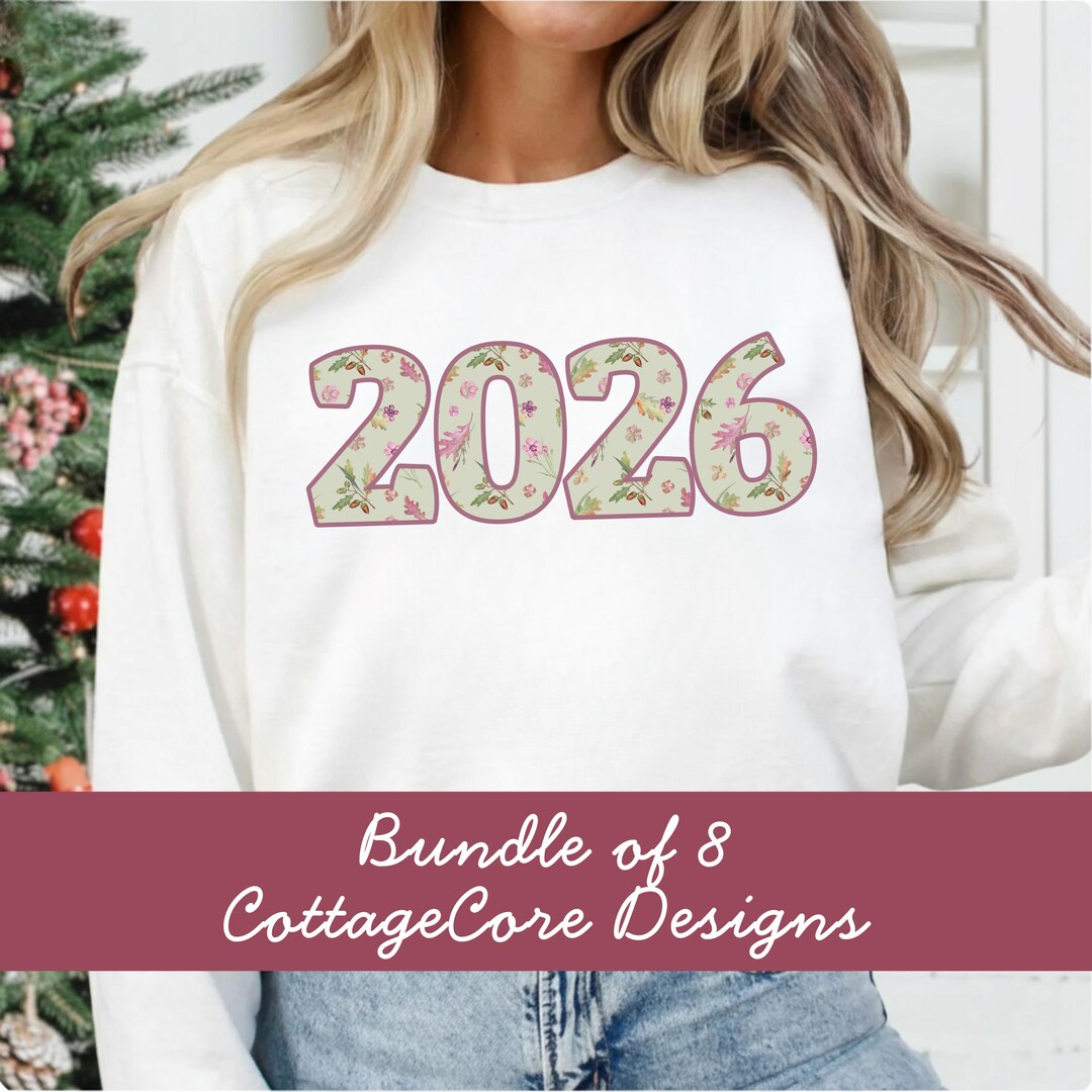 2026 Cottagecore PNG Bundle | Floral Numbers Clipart | Botanical ...