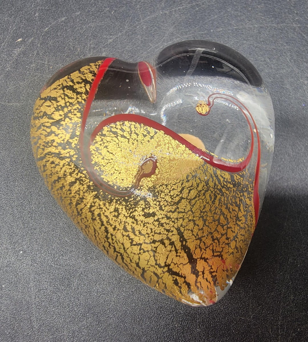 Robert Held Signed Gold Red 2.5" Glass Heart Shaped Paperweight - Etsy