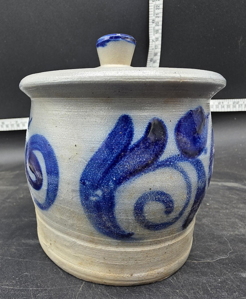 Vintage German Cobalt Blue and Gray Salt Glaze Crock With Lid - 7" - Etsy