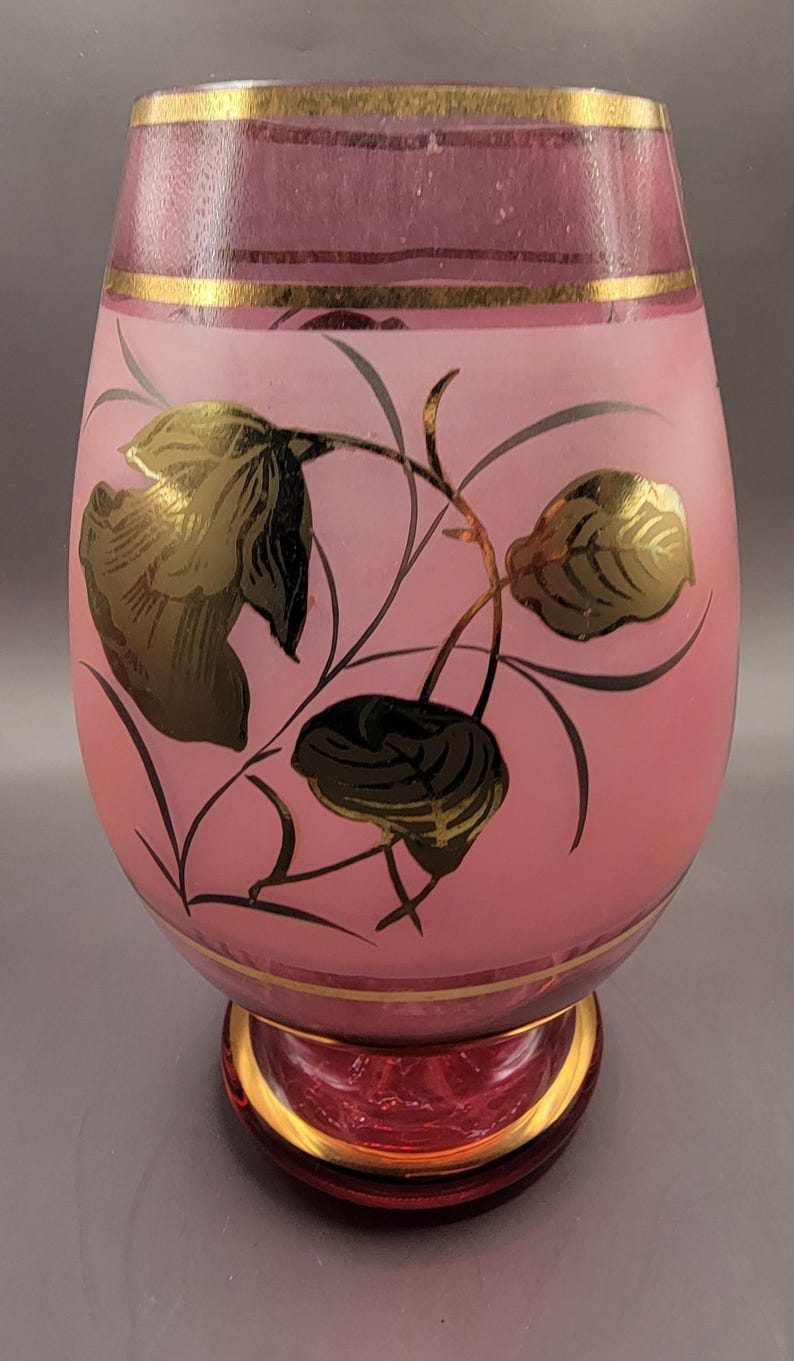 Vintage Pink Gold Floral Glass Brandy Sniffer Vase 10 - Etsy