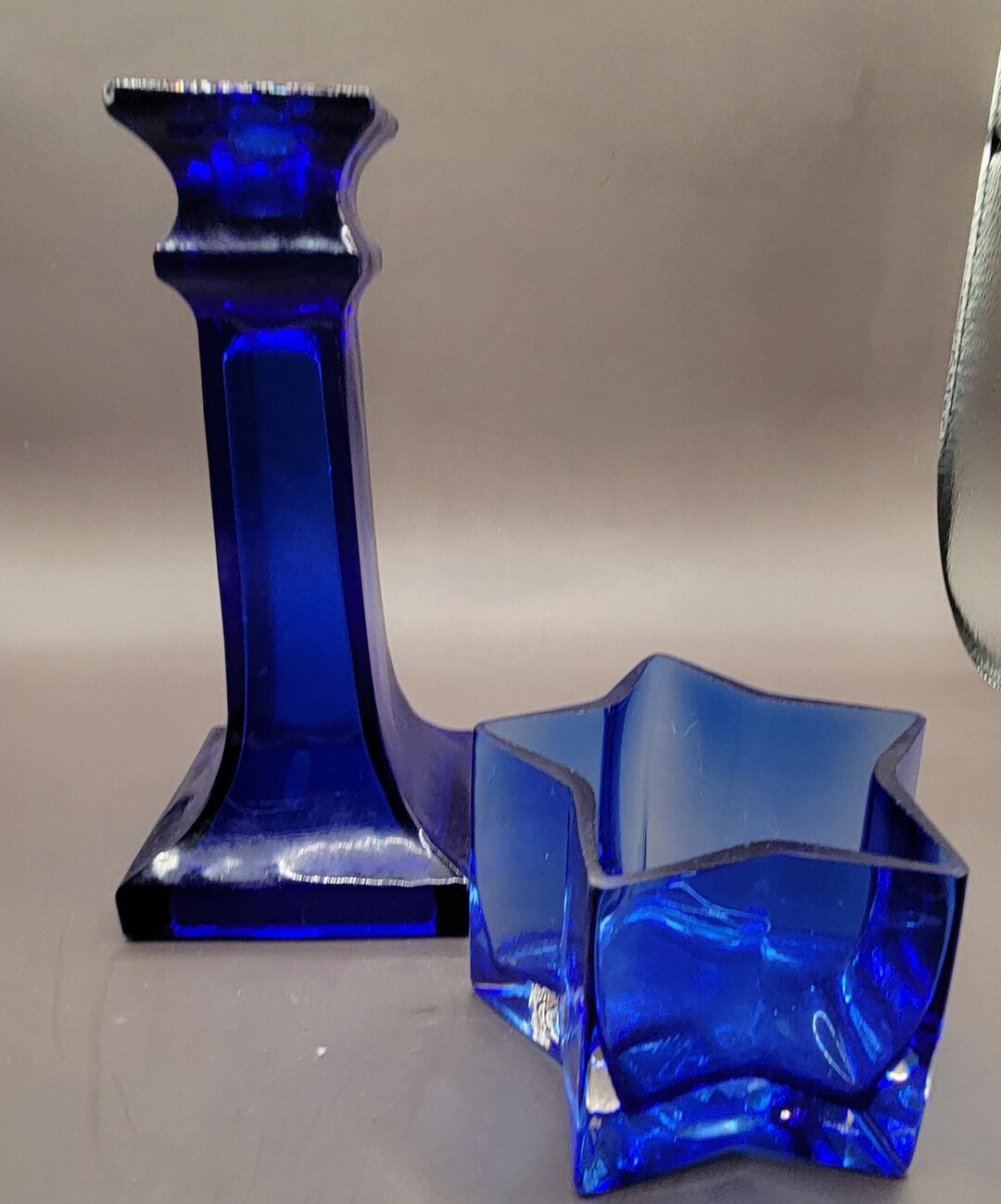 Vintage Cobalt Blue Candle Holders - Candle Stick and Star - Etsy