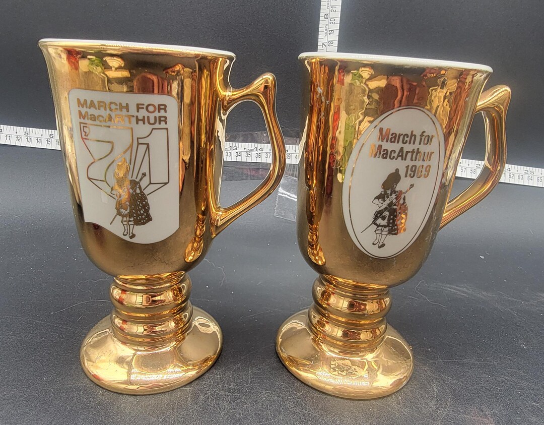 Vintage Hall Gold Mugs: 1969 & 1971 March for Macarthur, Scottish Kilt ...