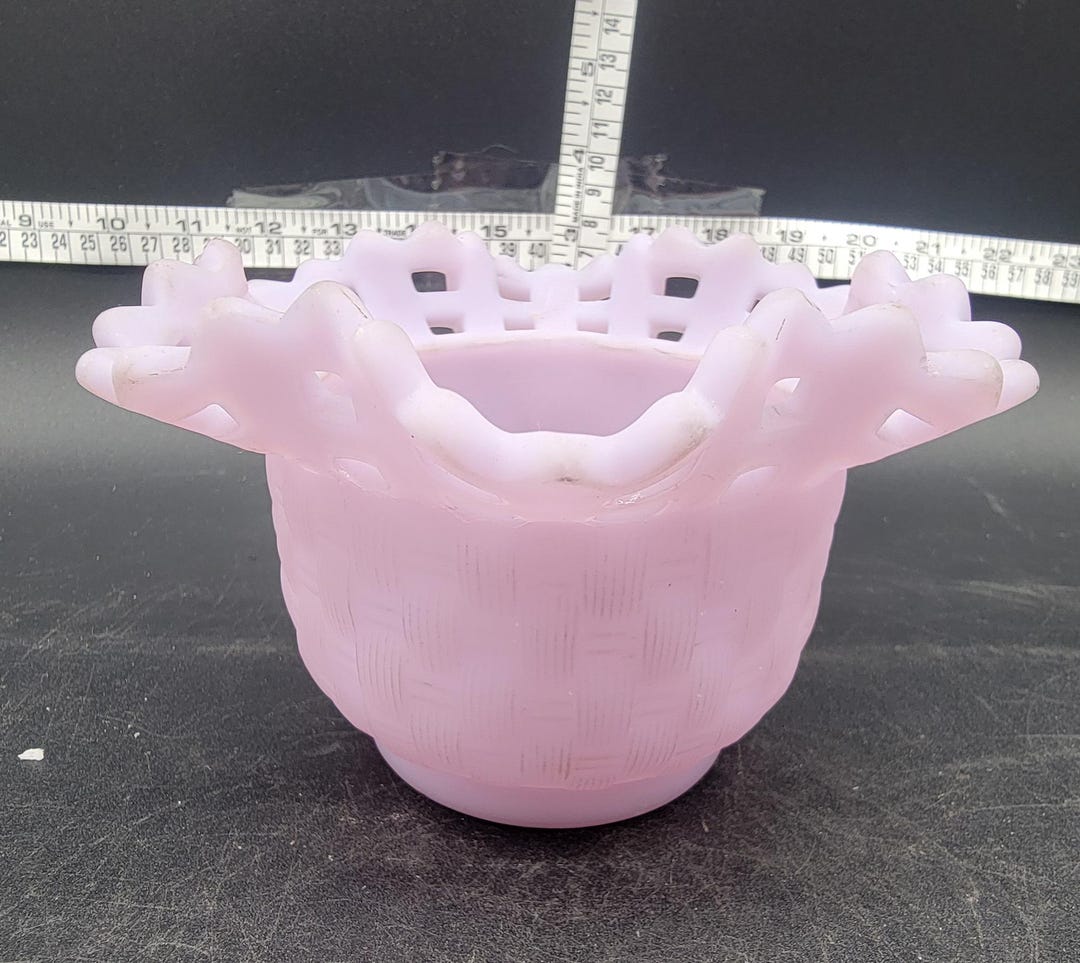 Vintage Fenton Rosalene Pink Basket Weave Glass Reticulated Bowl ...