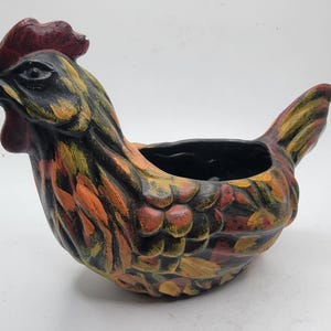 Vintage Red, Yellow, and Black Ceramic Rooster Planter - Etsy