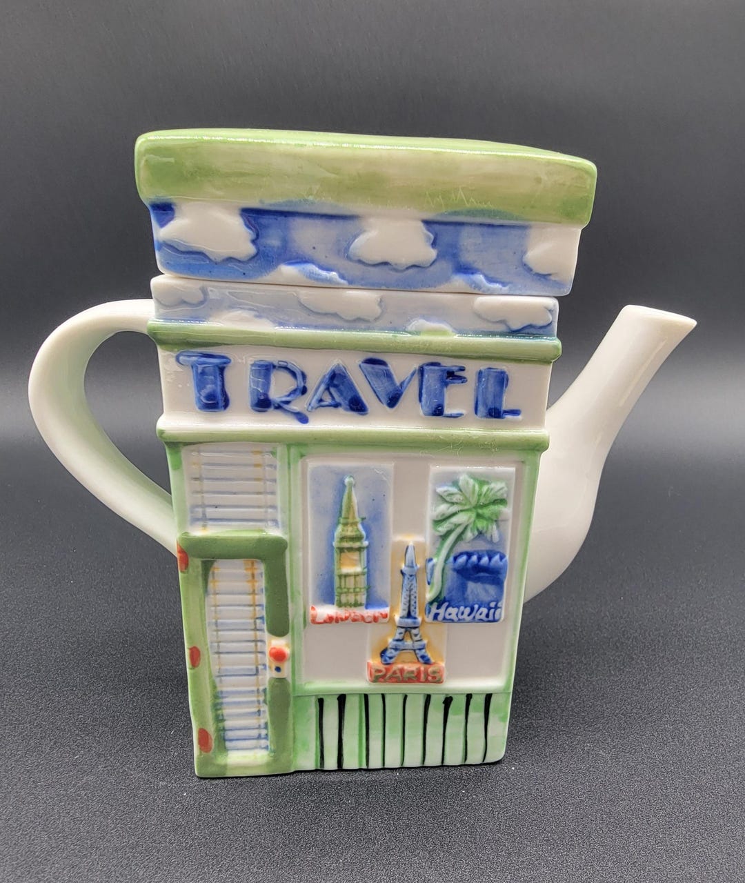 Vintage Teapot Travel Luggage Ceramic Pottery With Lid - 10" - Etsy