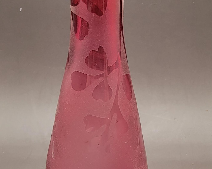 Vintage Etched Bright Pink Glass Vase - Etsy