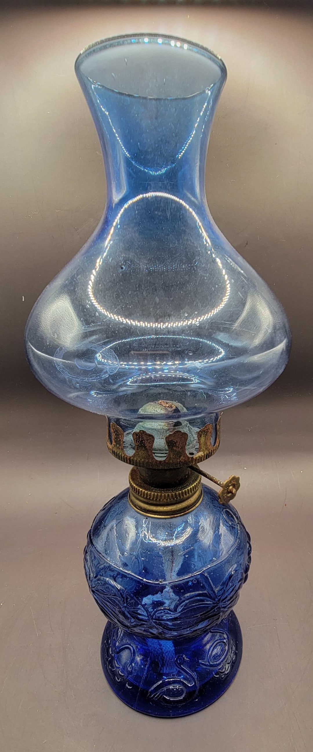 Vintage Cobalt Blue Oil Lamp - 10" - Etsy