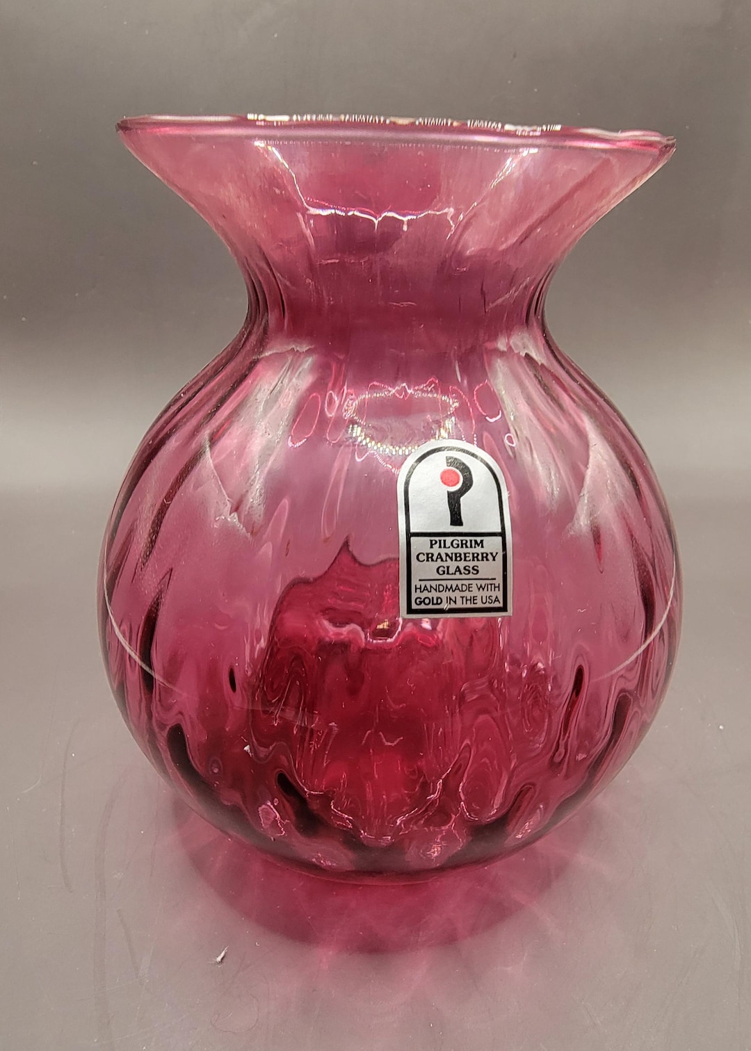 Vintage Pilgrim Glass Cranberry Art Glass Vase - 8" - Etsy