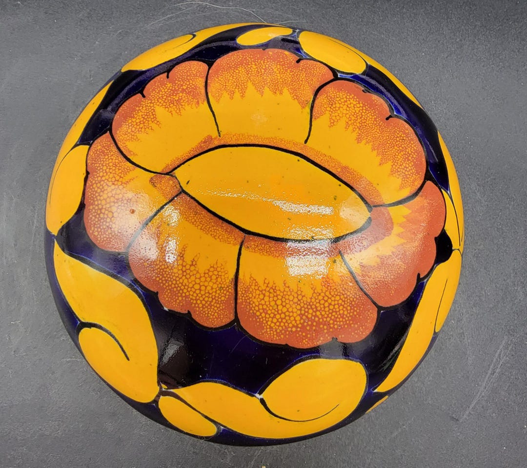 Vintage Castillo Hecho En Mexico Round Tonala Marigold Floral Ceramic ...
