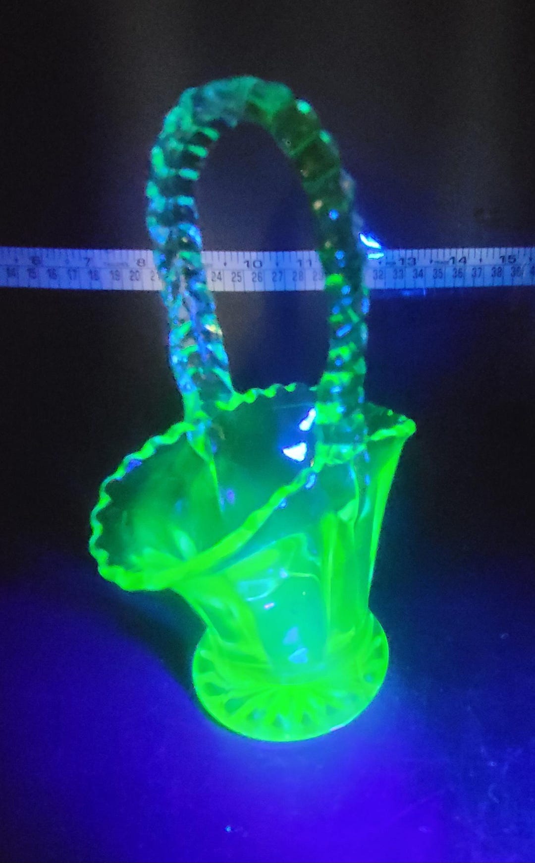 Vintage Glowy UV Glow Green Glass Basket - Etsy