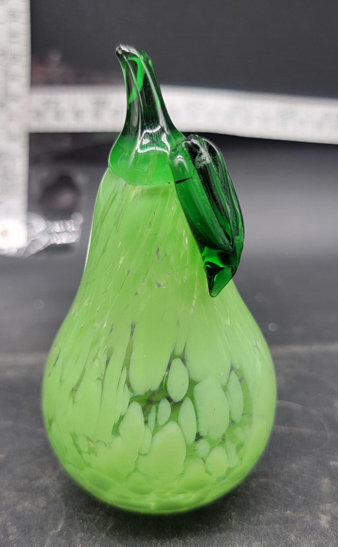 RESERVED - Vintage Hand Blown Green Glass Art Glass Pear Figurine or ...