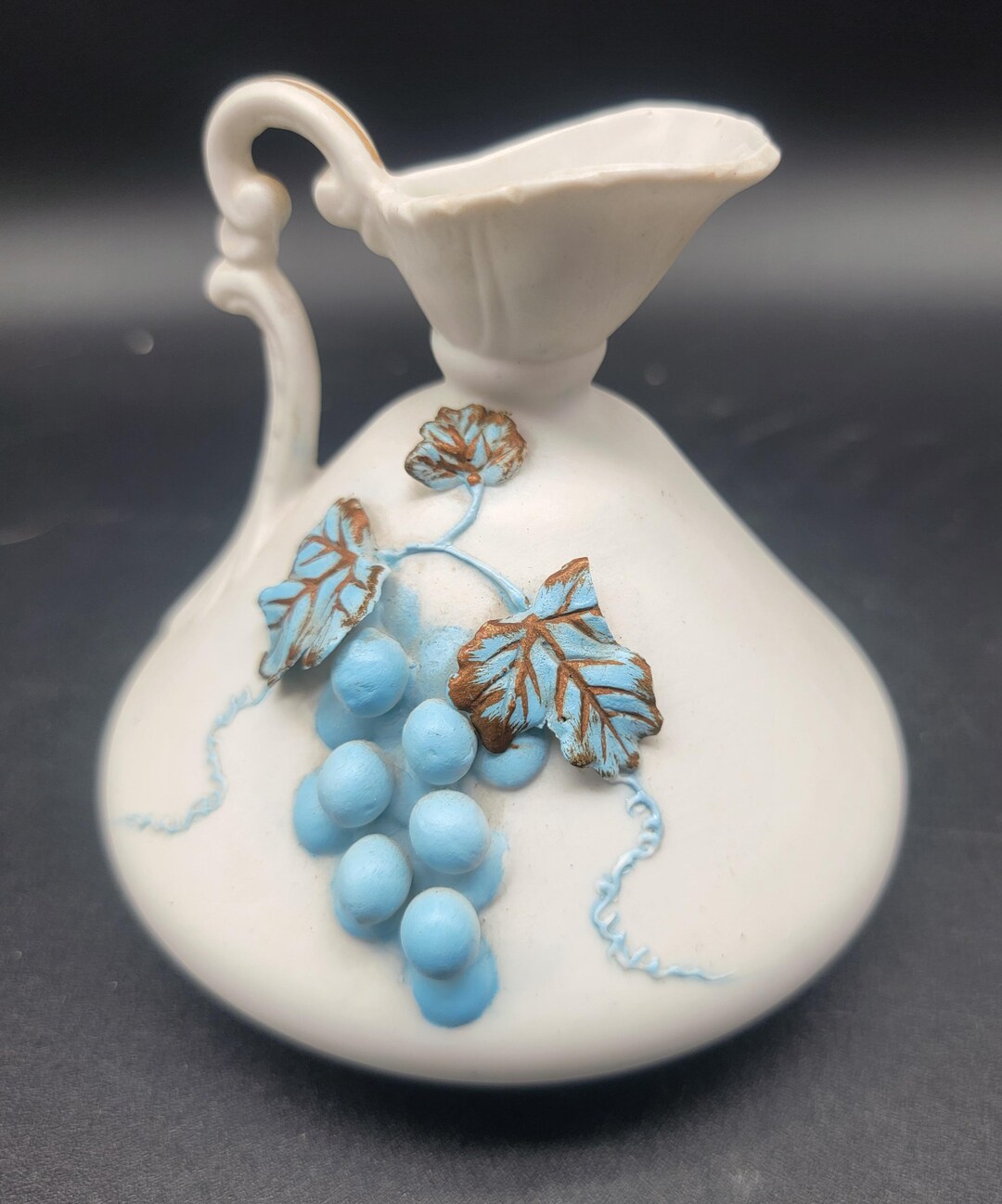 Vintage Lefton Ceramic Pitcher Style Vase Teal Blue Grapes Motif - 4 ...