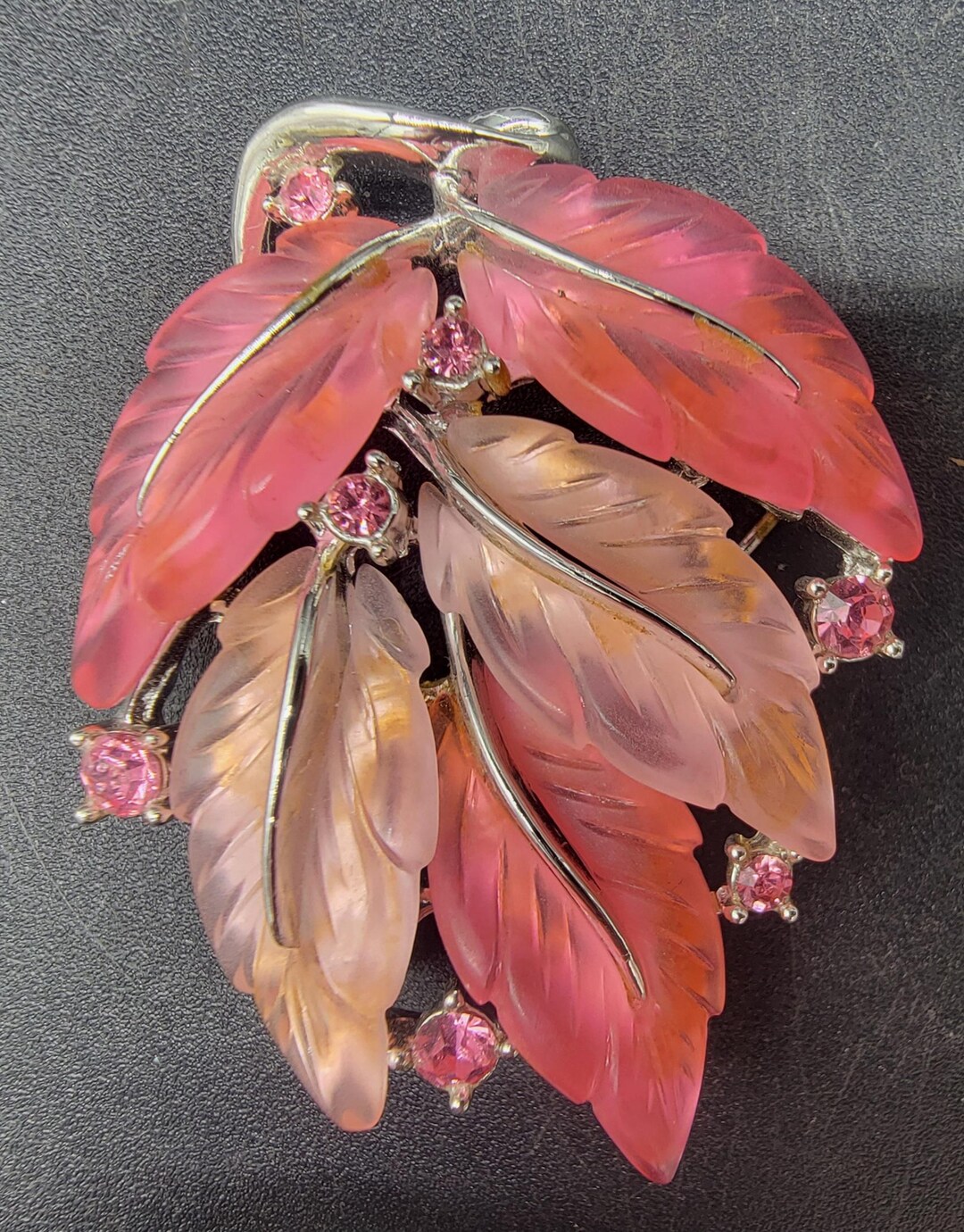 Vintage LISNER Pink Luster Lucite Leaf Pink Rhinestone Brooch - Etsy